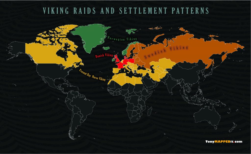 Viking Map Of The World Countries Raided Or Settled By The Vikings